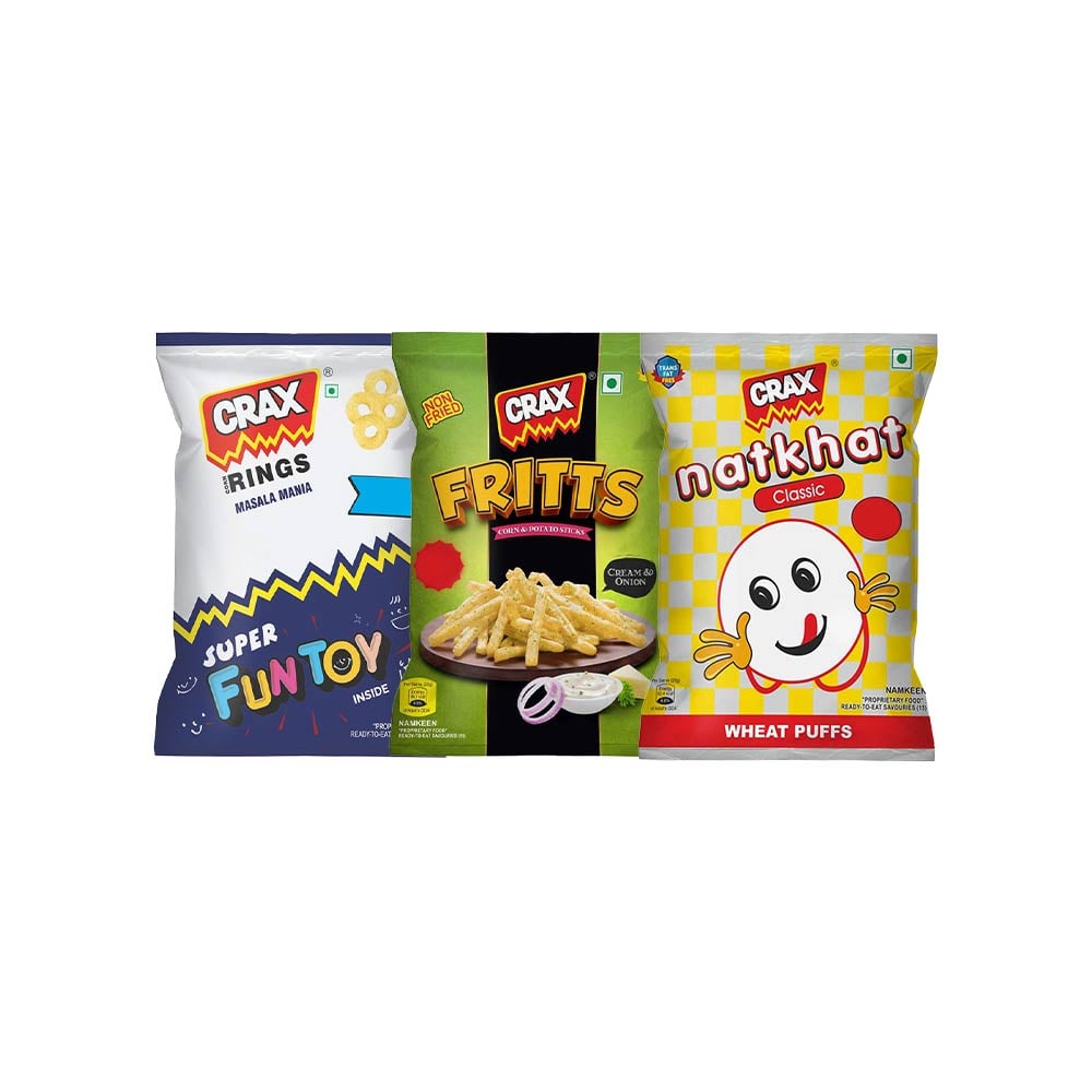 Crax Corn Rings Masala Mania Puffs Snacks with Super Toys + Fritts Corn ...