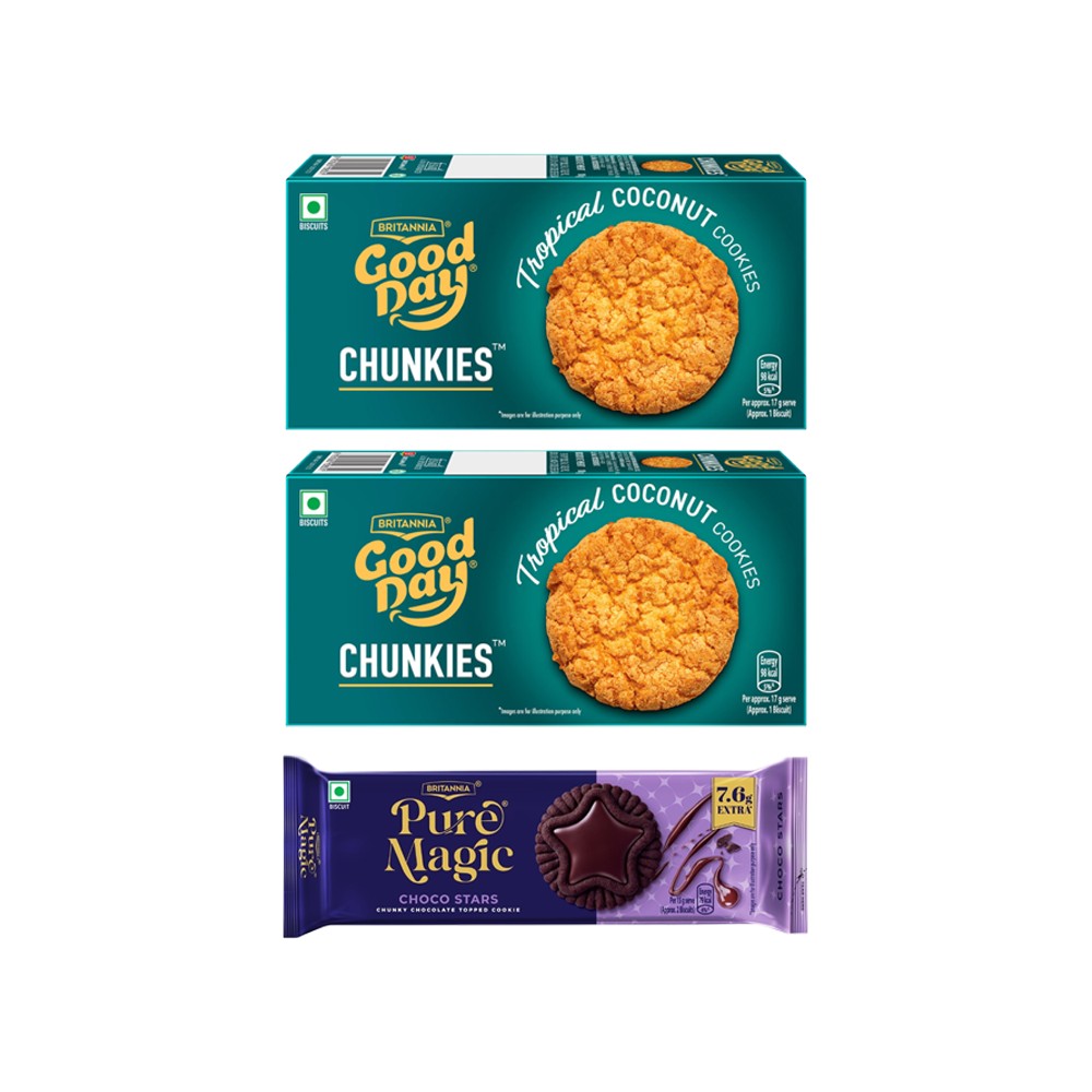 Britannia Good Day Chunkies Coconut Cookies x 2 + Britannia Pure Magic ...