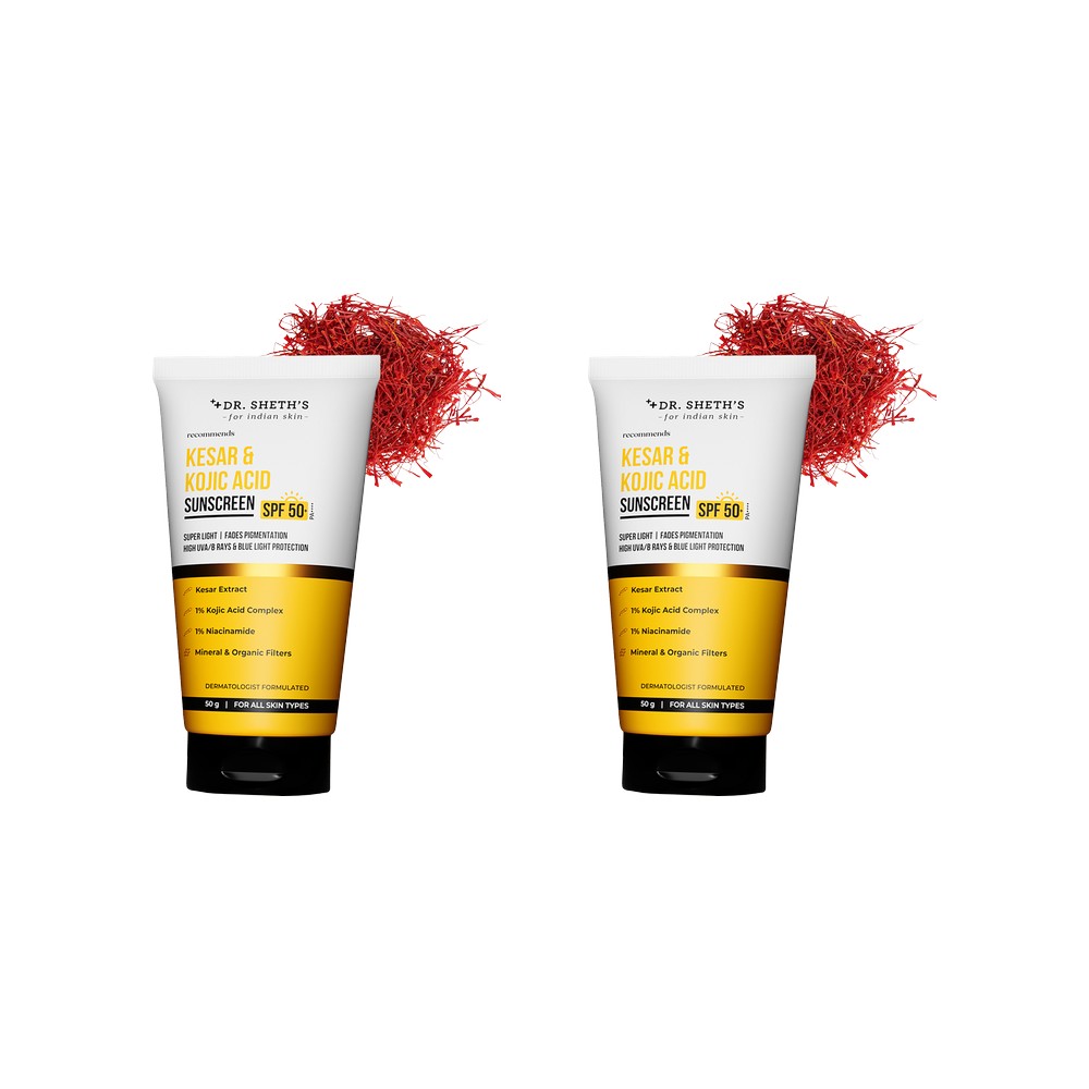 Dr. Sheth's Kesar & Kojic Acid Sunscreen (SPF 50+ PA++++) - Pack of 2 ...