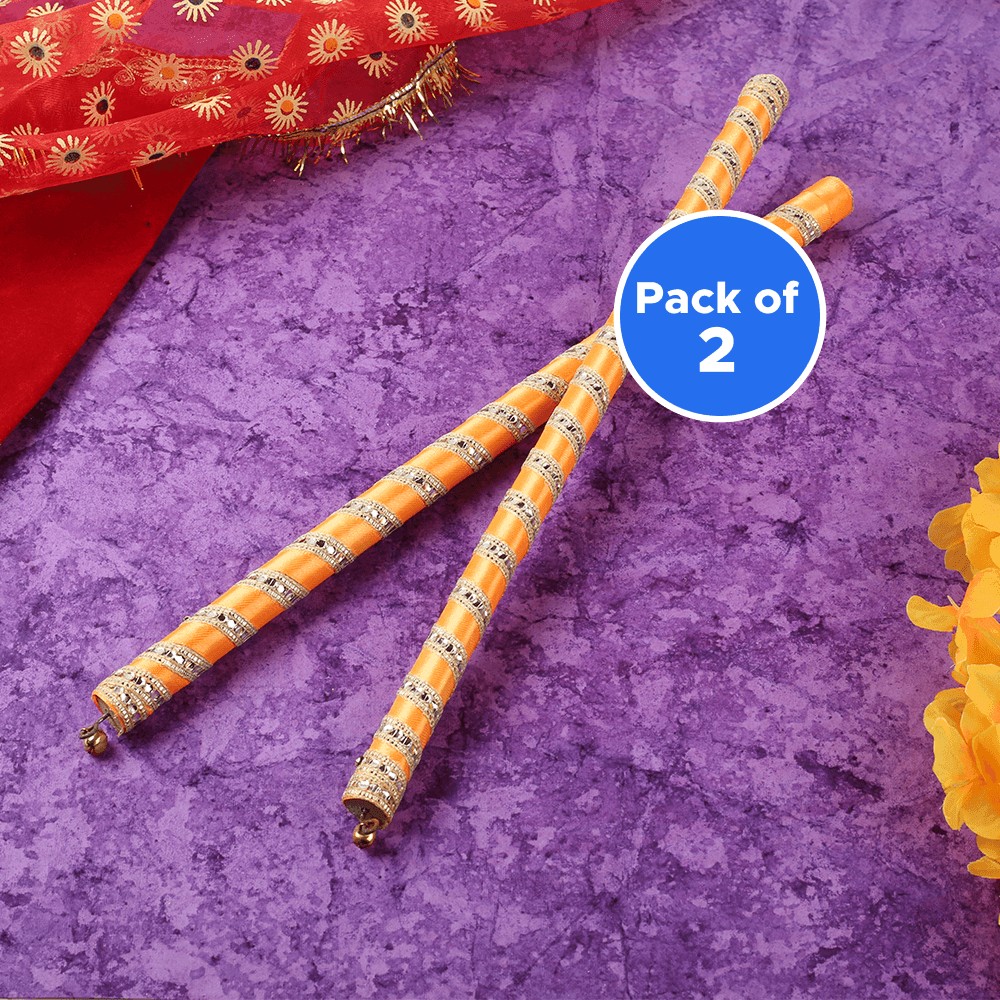 Gota Chunri Wrapped Dandiya Set (Bright Yellow) - Mad Over Print - Pack ...