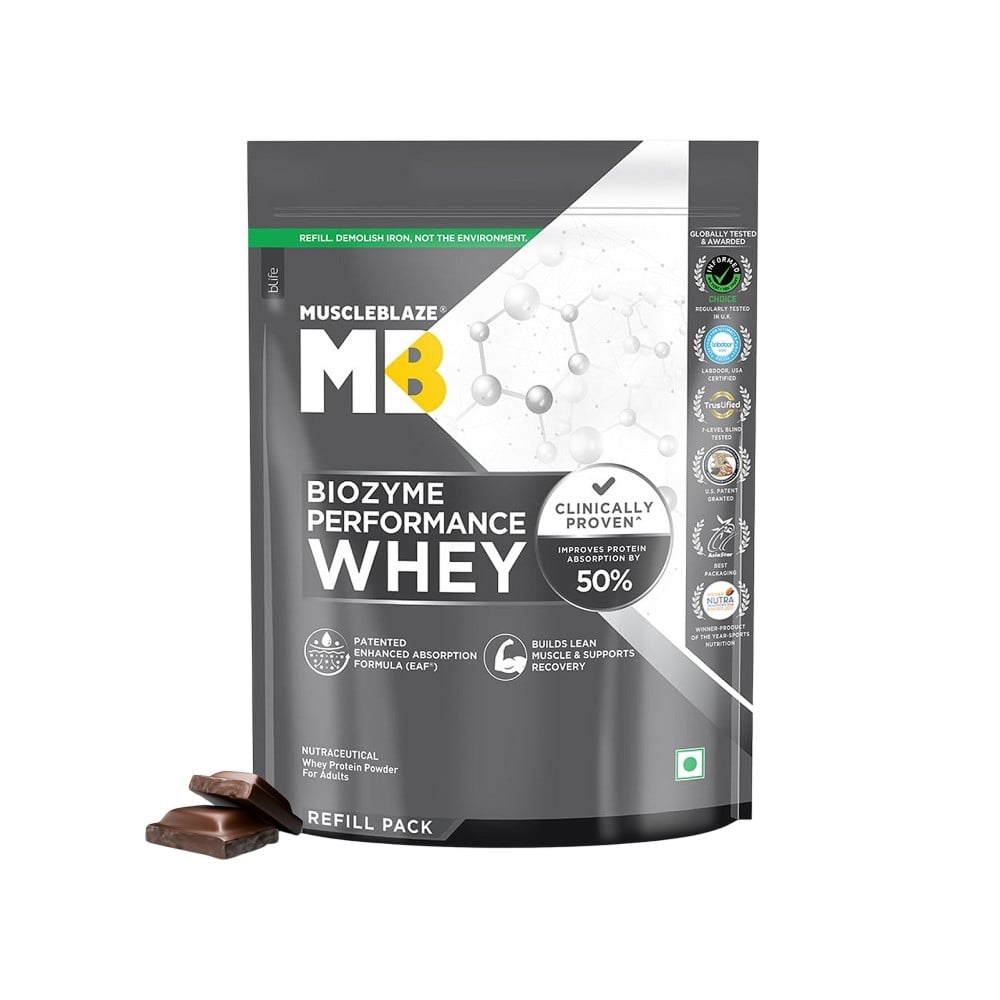MuscleBlaze Biozyme Performance Whey Protein Powder Refill Pack (Rich ...