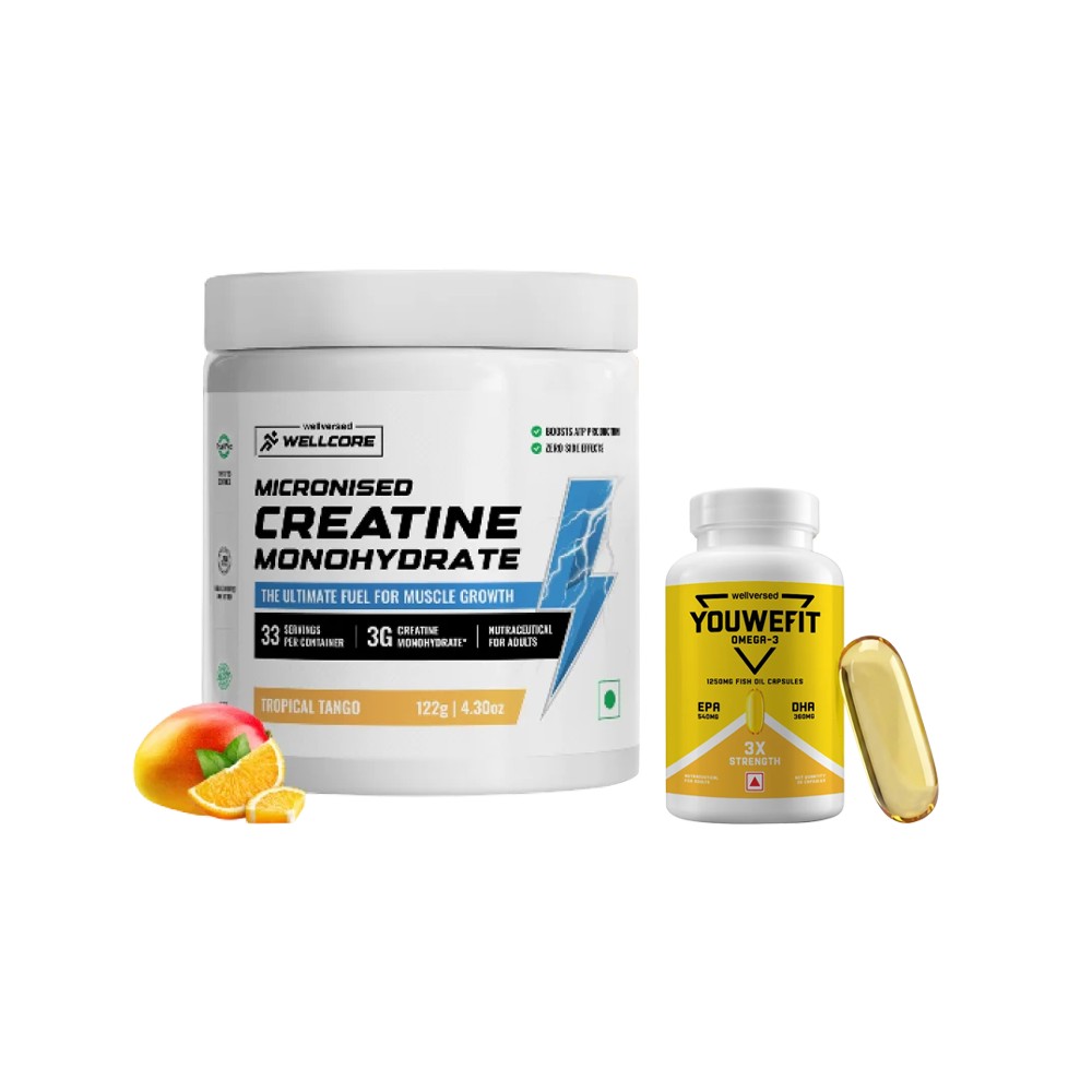 Wellcore Micronised Creatine (Tropical Tango) + YouWeFit Omega 3X Fish ...