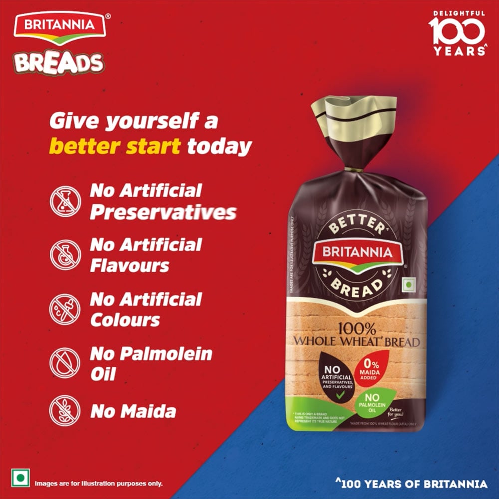 Britannia Better 100% Whole Wheat Bread (No Preservative, No Maida ...