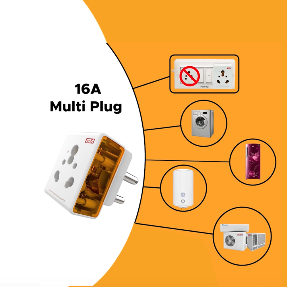 GM 16A-16A 3 Pin Multi Plug Travel Adapter (High Voltage Plug) Price ...